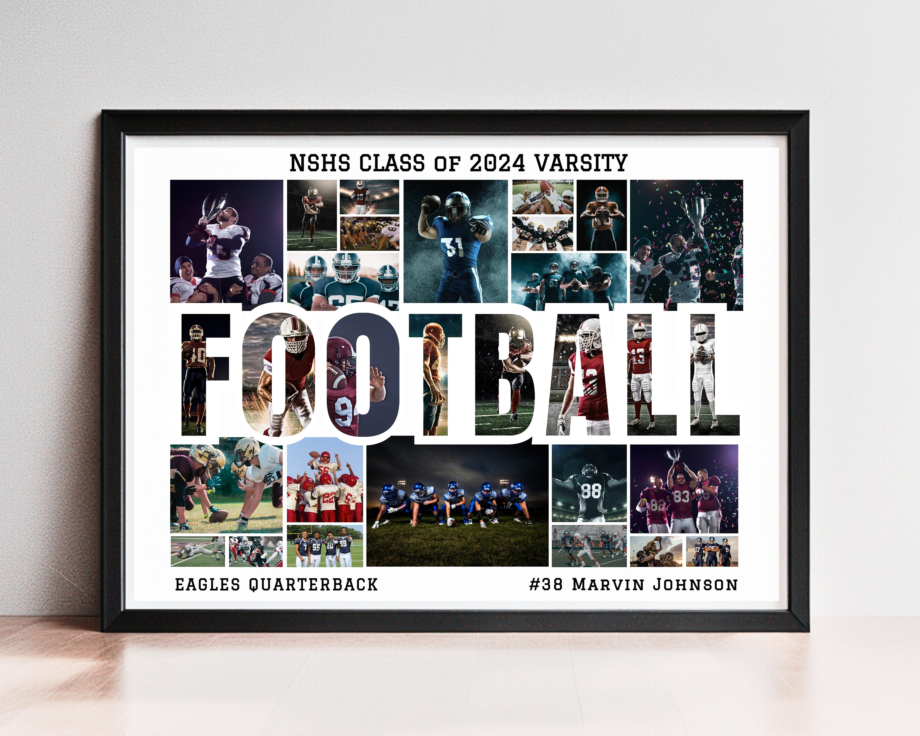 Editable 30-photo FOOTBALL Collage TEMPLATE Printable Sports Team ...