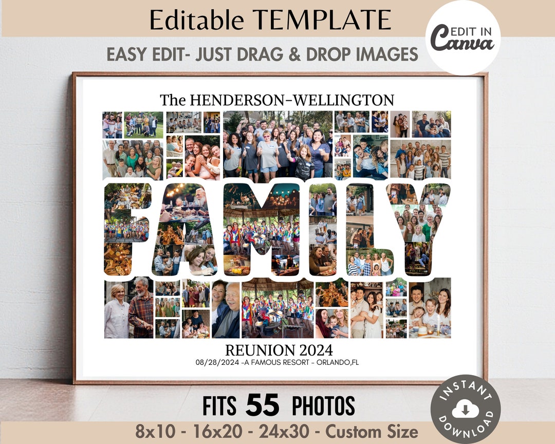 Editable 55-photo FAMILY Word Collage TEMPLATE Custom DIY Printable ...