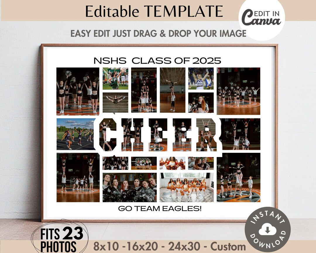 Editable 23-photo CHEER Word Collage Canva TEMPLATE Printable Custom ...