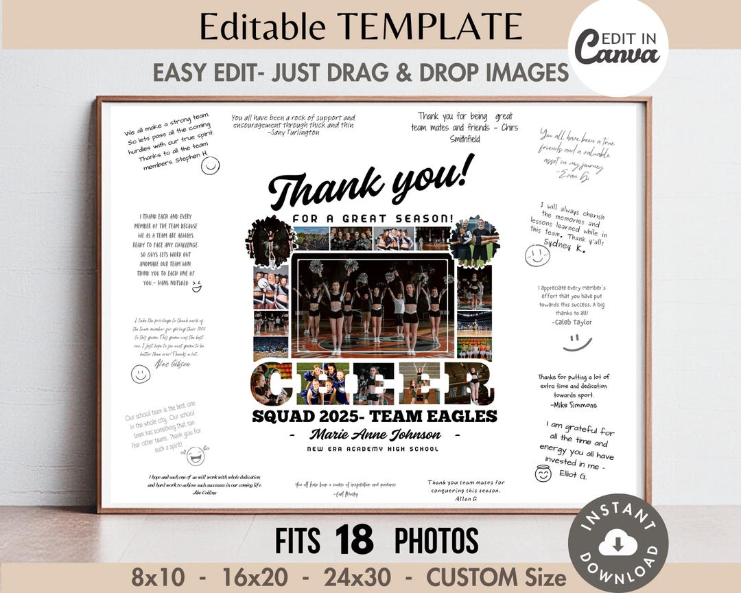 Editable CHEER Team Signing Frame Canva TEMPLATE Custom Sports Photo ...