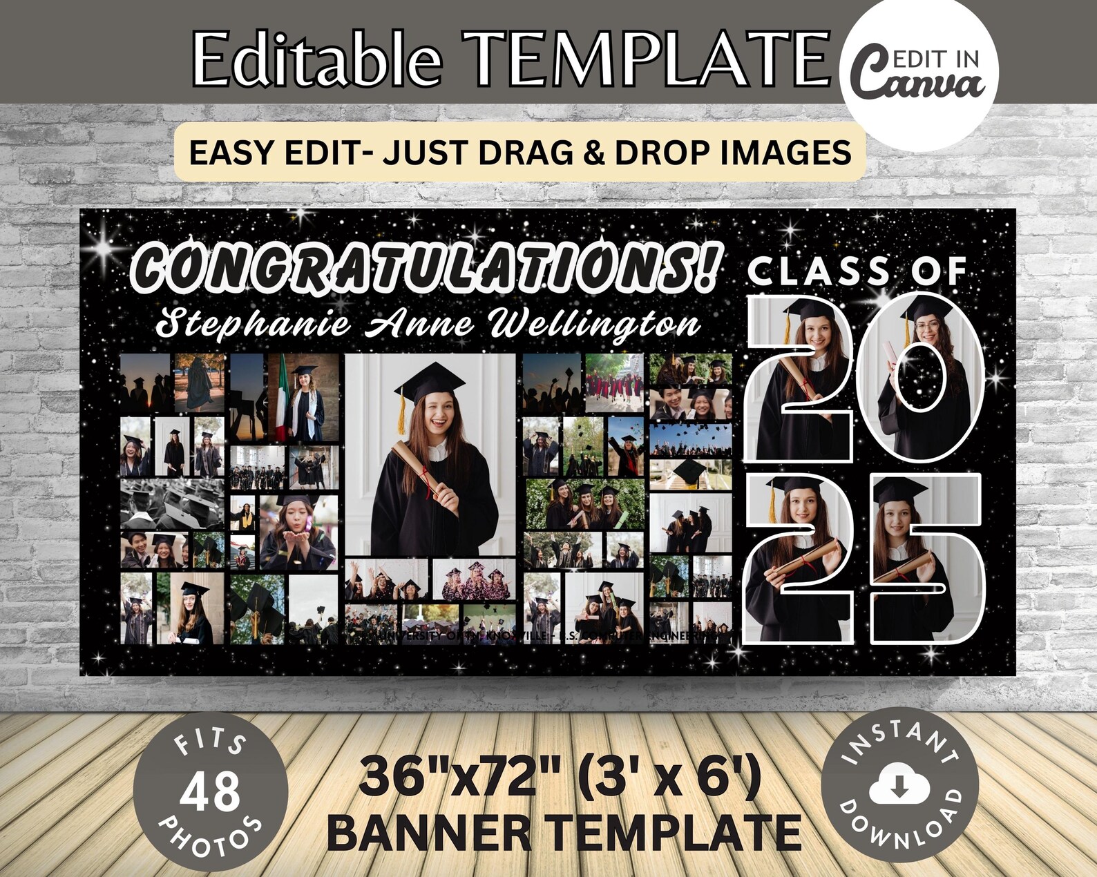 3'x6' 48-photo Graduation Banner Collage Poster Party Sign Senior High ...