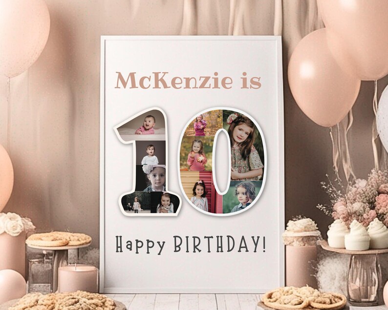 Editable 10th Birthday Poster Canva TEMPLATE 10-photo Collage Number ...