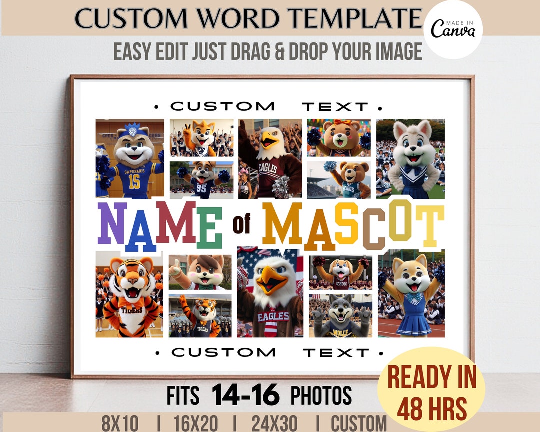 Custom MASCOT Name/word Editable Canva TEMPLATE School Sports Team ...