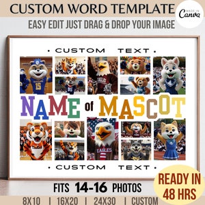 Custom MASCOT Name/word Editable Canva TEMPLATE School Sports Team ...