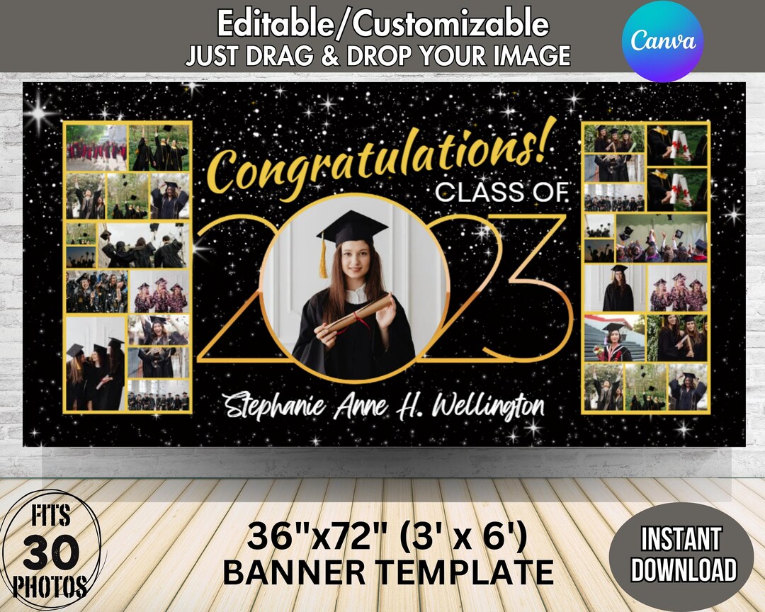 3'x6' 30-photo Graduation Banner Collage Party Sign Gift Senior High ...