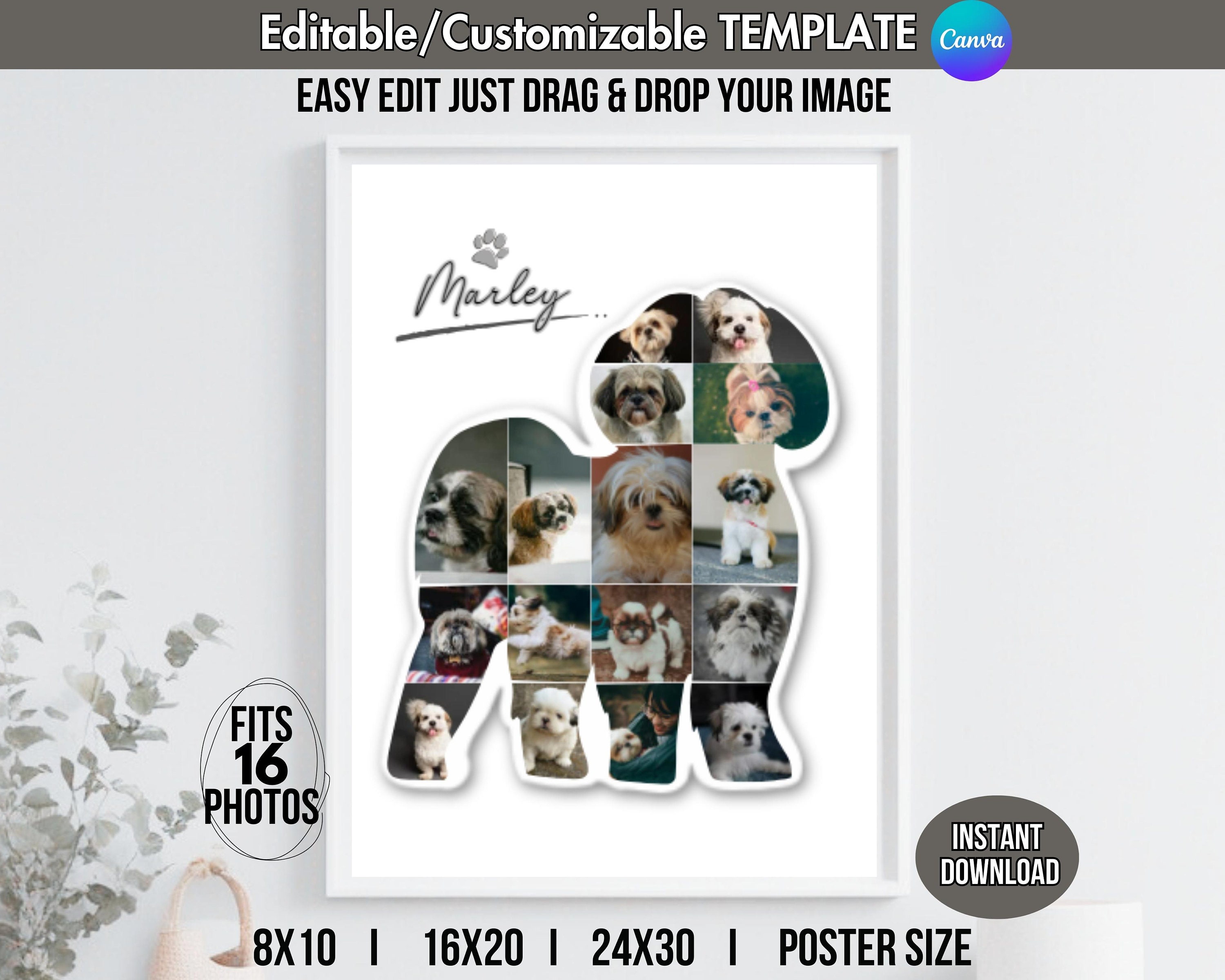 Shih Tzu DOG Photo Collage TEMPLATE Printable Custom Pet Memorial/loss ...
