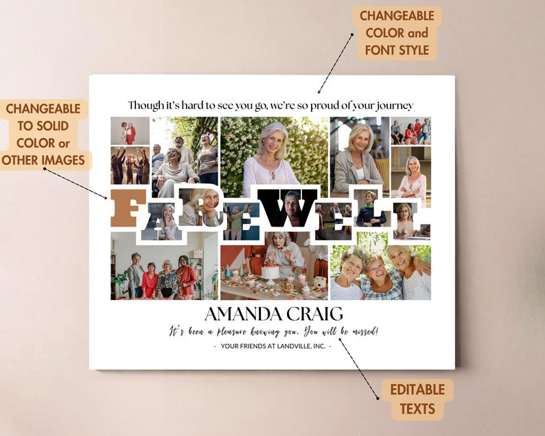 FAREWELL Photo Collage Frame TEMPLATE Custom Goodbye Memory Poster ...