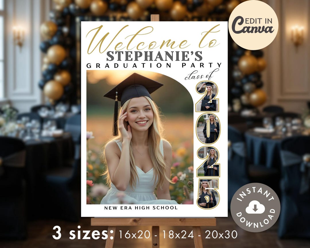 Editable 2025 Graduation Party Welcome Sign TEMPLATE, Printable Modern ...