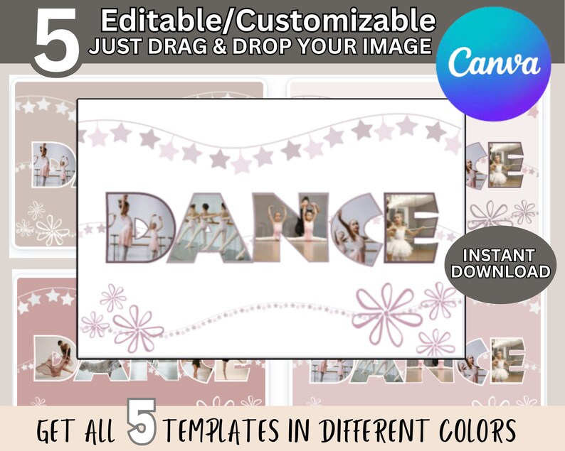 5 Editable DANCE Word Templates Girls/teens Recital Photo Collage ...