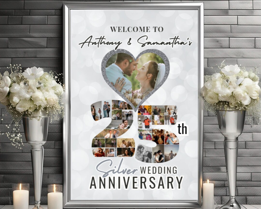 Editable 25th Silver Wedding Anniversary Poster TEMPLATE Number 25 Year ...