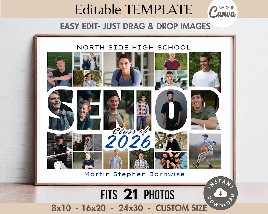 Editable SENIOR Photo Collage Poster TEMPLATE, 21-picture DIY ...