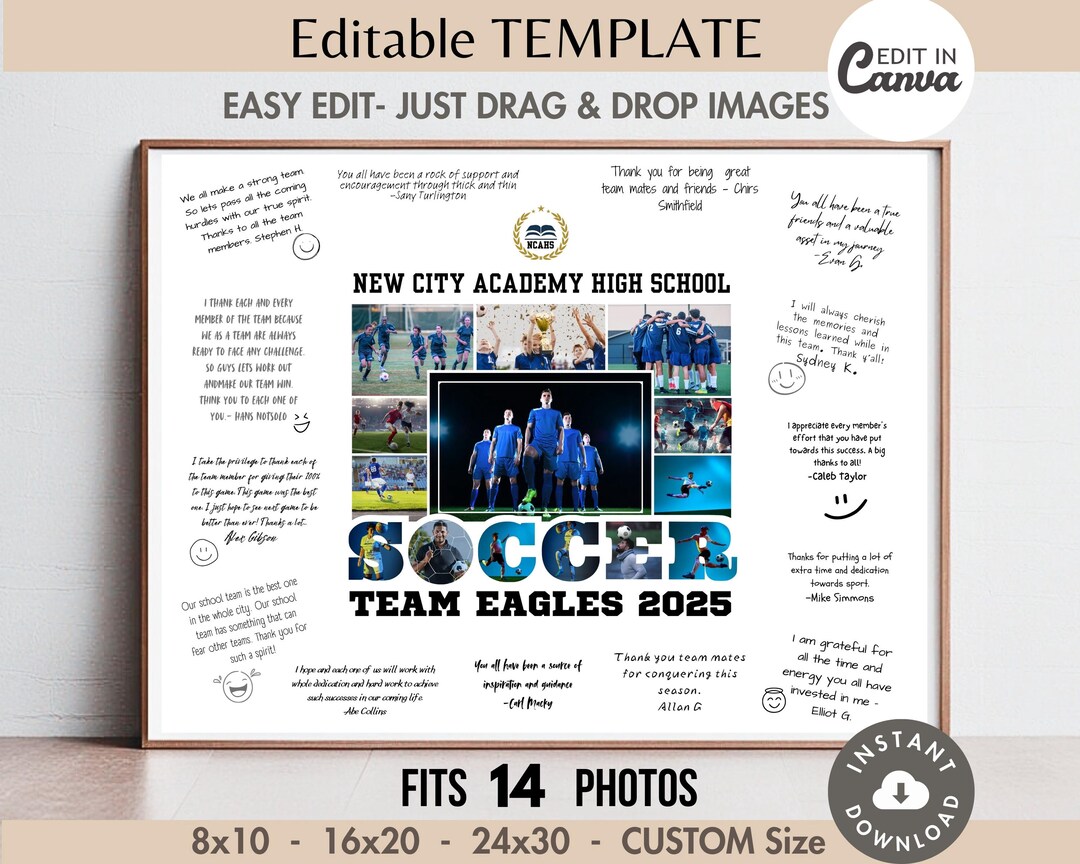 SOCCER Team Signing Board Frame TEMPLATE Custom Photo Collage Sports ...