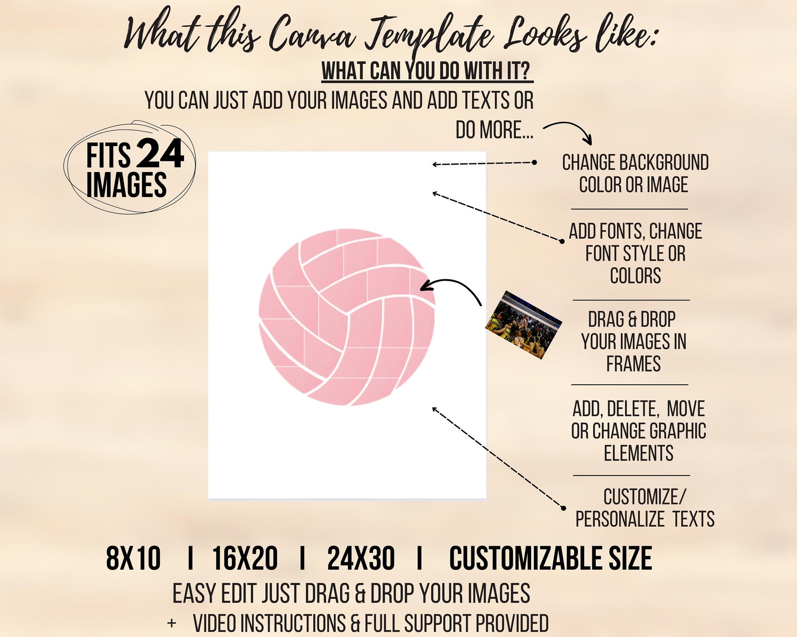 VOLLEYBALL Photo Collage Frame TEMPLATE Sports Team Poster Banner Sign ...
