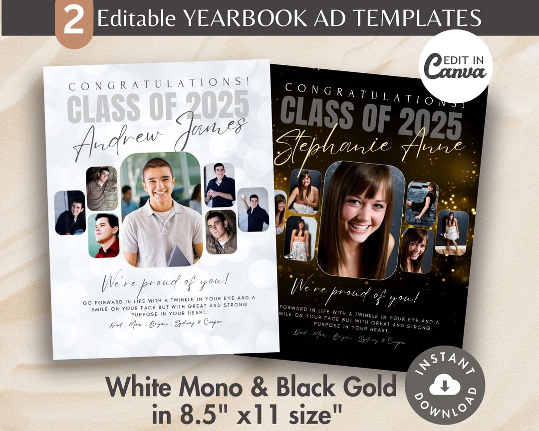 2 Full Page Yearbook AD Photo Collage Editable TEMPLATES, Custom ...