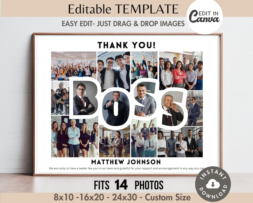 Editable BOSS Word Photo Collage Frame Canva TEMPLATE Printable Custom ...