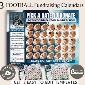 Editable FOOTBALL Fundraising Calendar Canva TEMPLATES, Printable Fill ...
