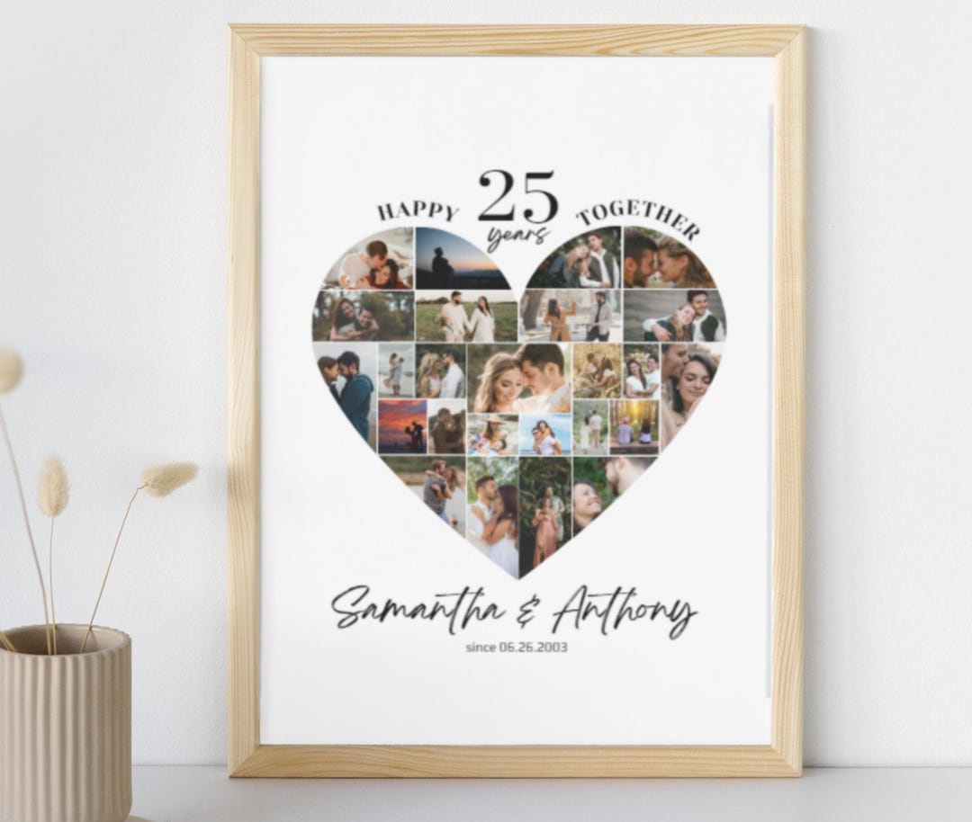 Editable 25-photo Heart Shape Frame Collage Canva TEMPLATE 25th ...