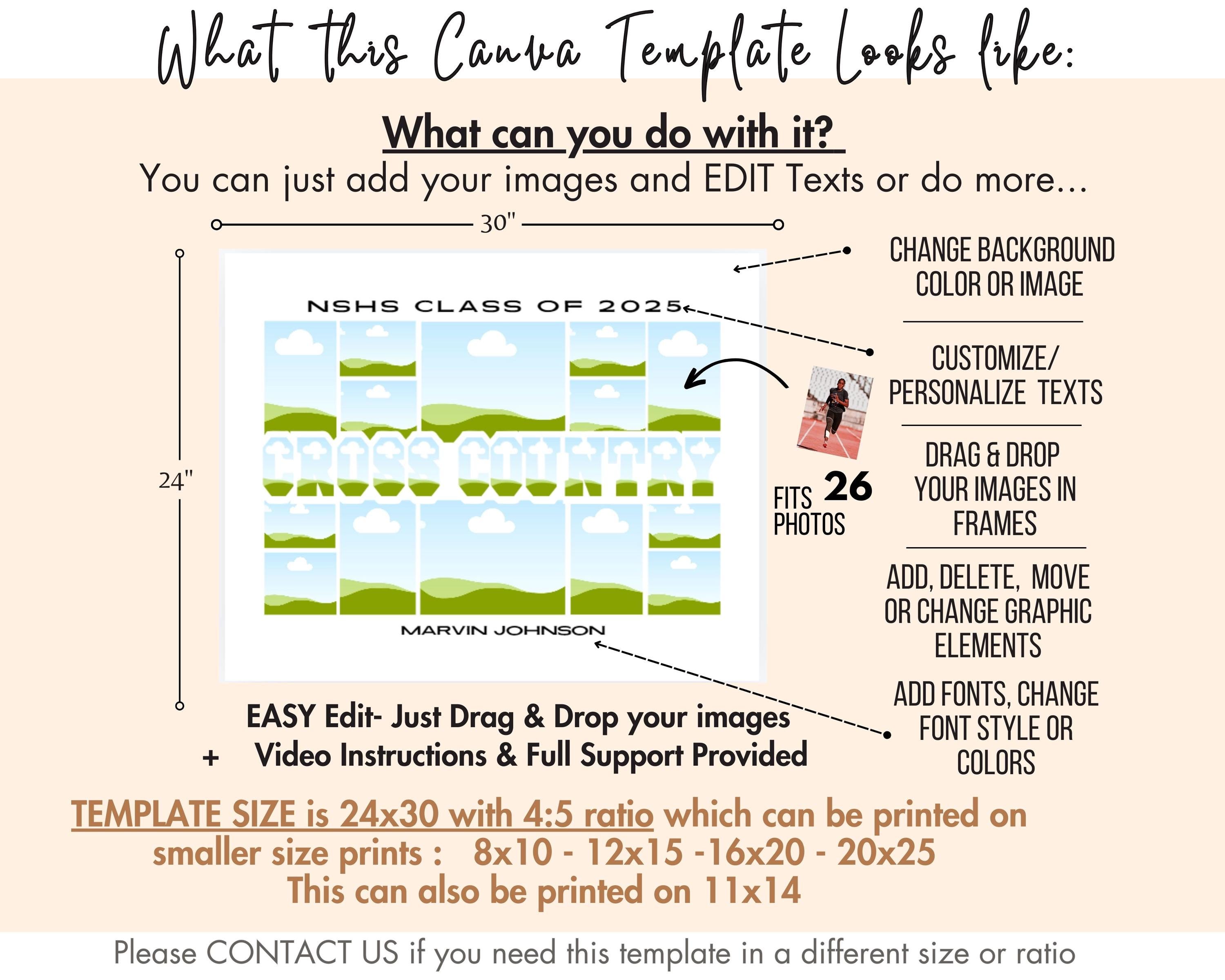 Editable 26-photo CROSS Country Word Collage Canva TEMPLATE Printable ...