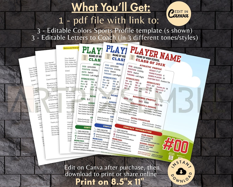 Any Sports Player Profile Sheet TEMPLATES Bundle Athlete Resume ...