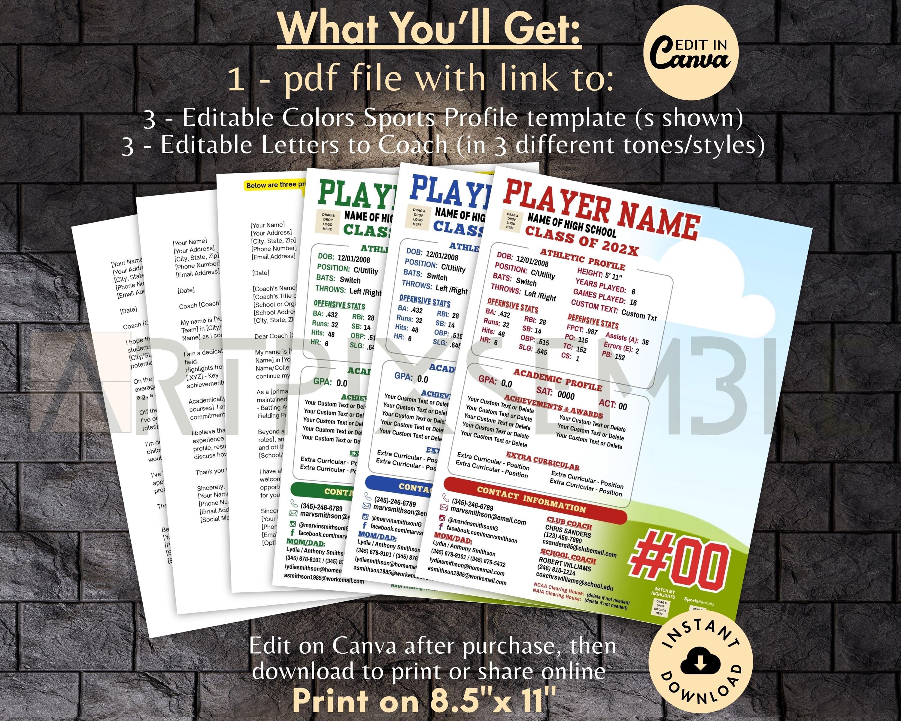 Any Sports Player Profile Sheet TEMPLATES Bundle Athlete Resume ...