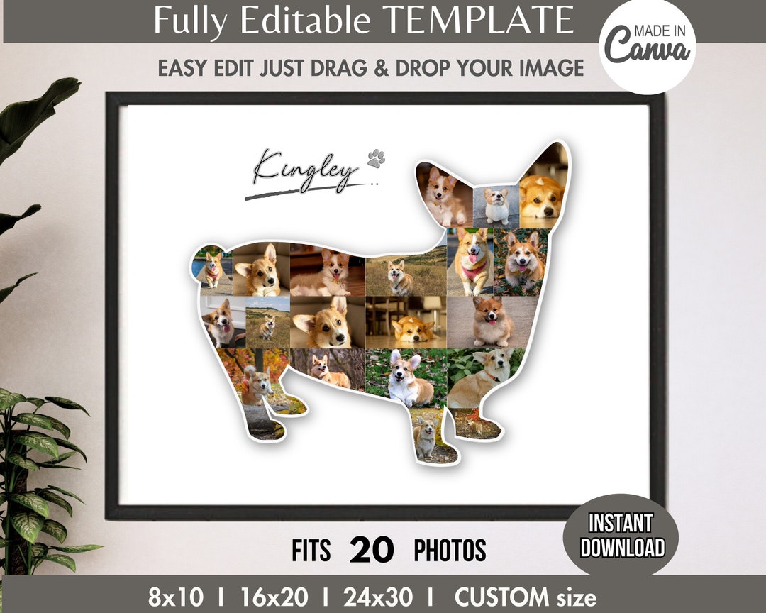 Editable CORGI Photo Collage TEMPLATE Printable Dog Wall Art Custom Fur ...
