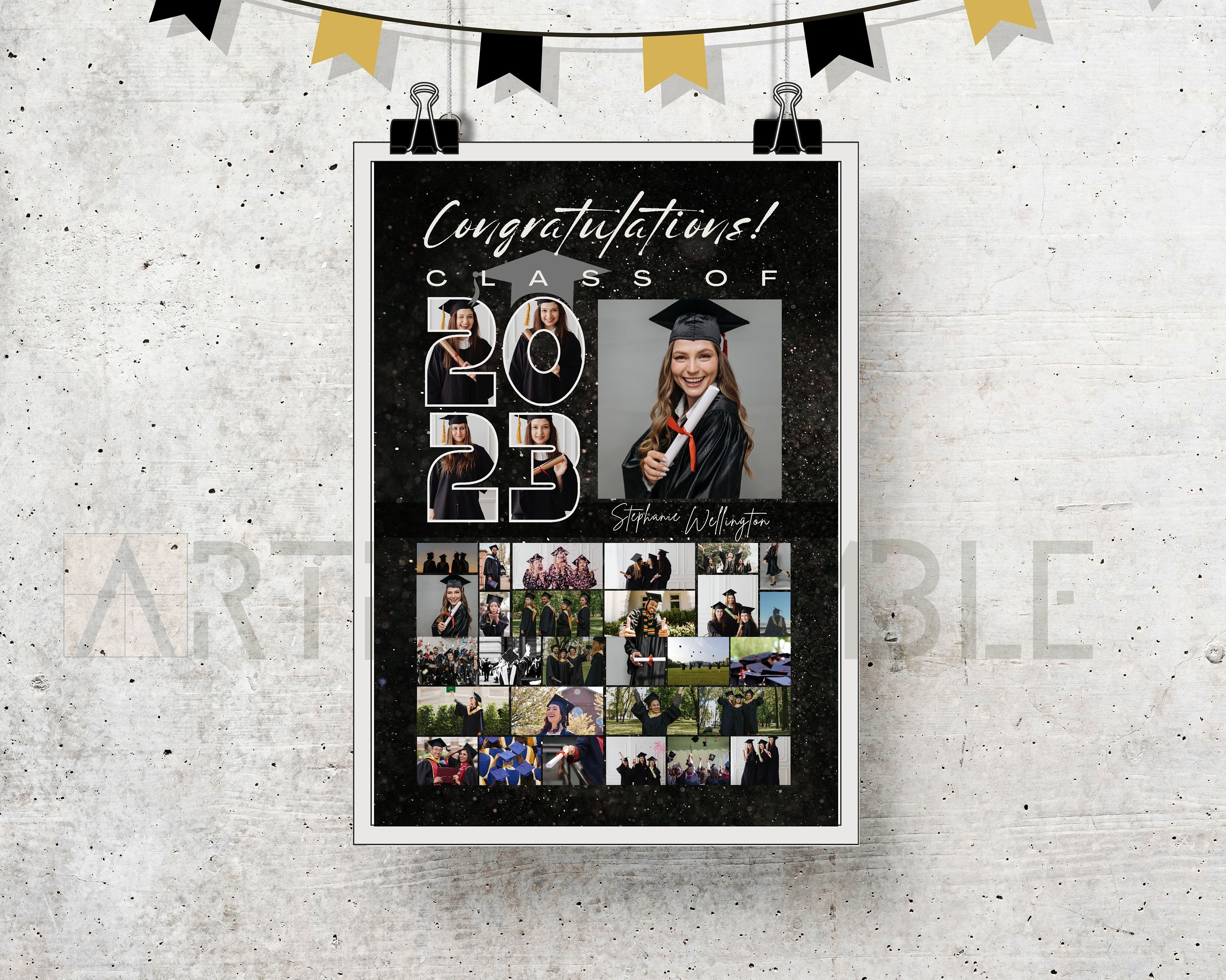 24x36 Graduation Photo Collage Poster Black White Party Wall Decoration ...