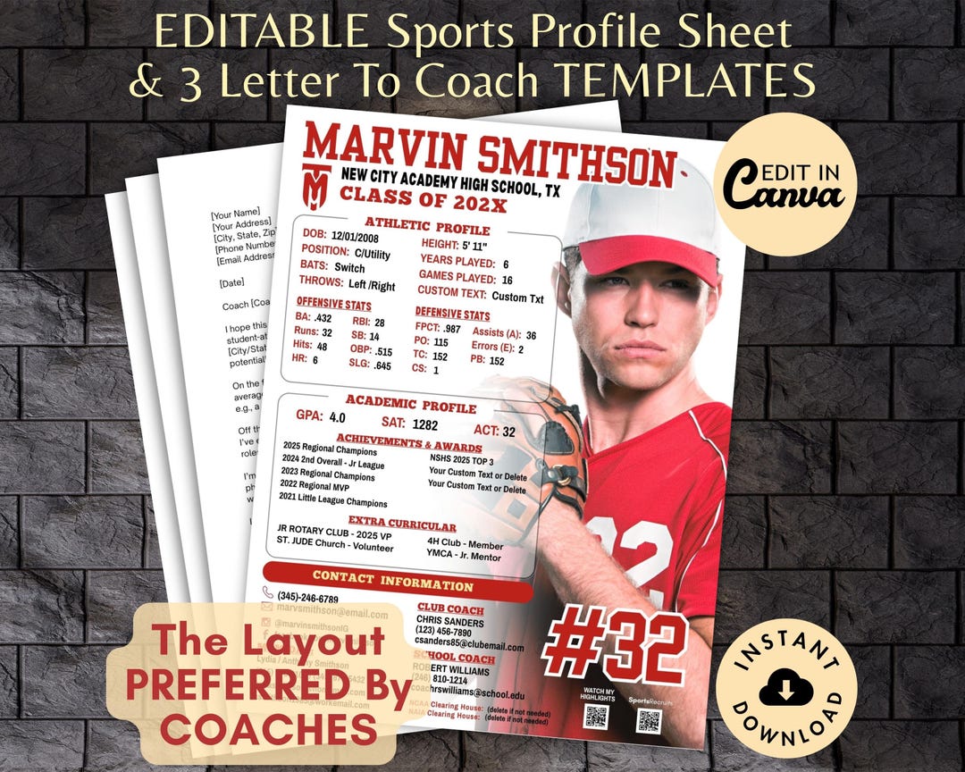 Any Sports Player Profile Sheet TEMPLATES Bundle Athlete Resume ...