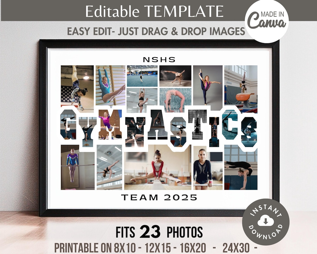 Editable GYMNASTICS Word Photo Collage TEMPLATE Printable Sports Team ...