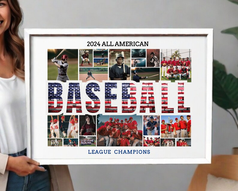 BASEBALL Photo Collage Ball Letter Frame TEMPLATE Printable Sports Team ...