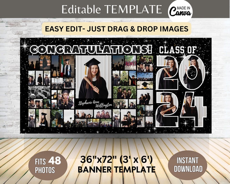 3'x6' 48-photo Graduation Banner Collage Poster Party Sign Senior High ...