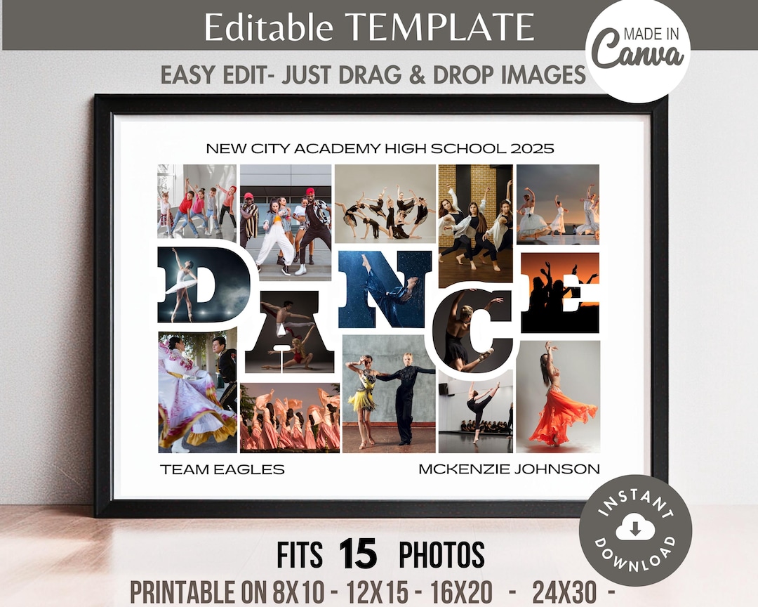 DANCE Word Photo Collage Frame Canva TEMPLATE Varsity Team Senior Night ...