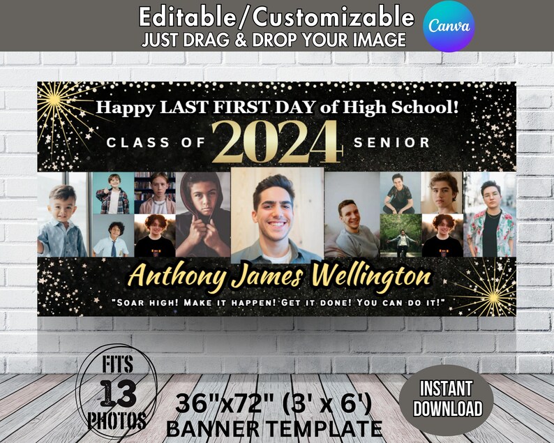 3'x6' Editable BANNER Canva TEMPLATE Graduation Photo Collage Senior ...