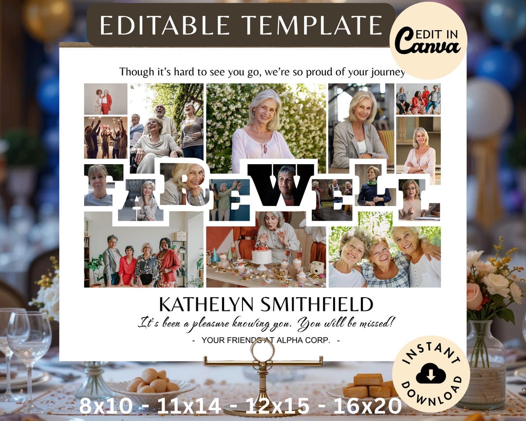 FAREWELL Photo Collage Frame TEMPLATE Custom Goodbye Memory Poster ...