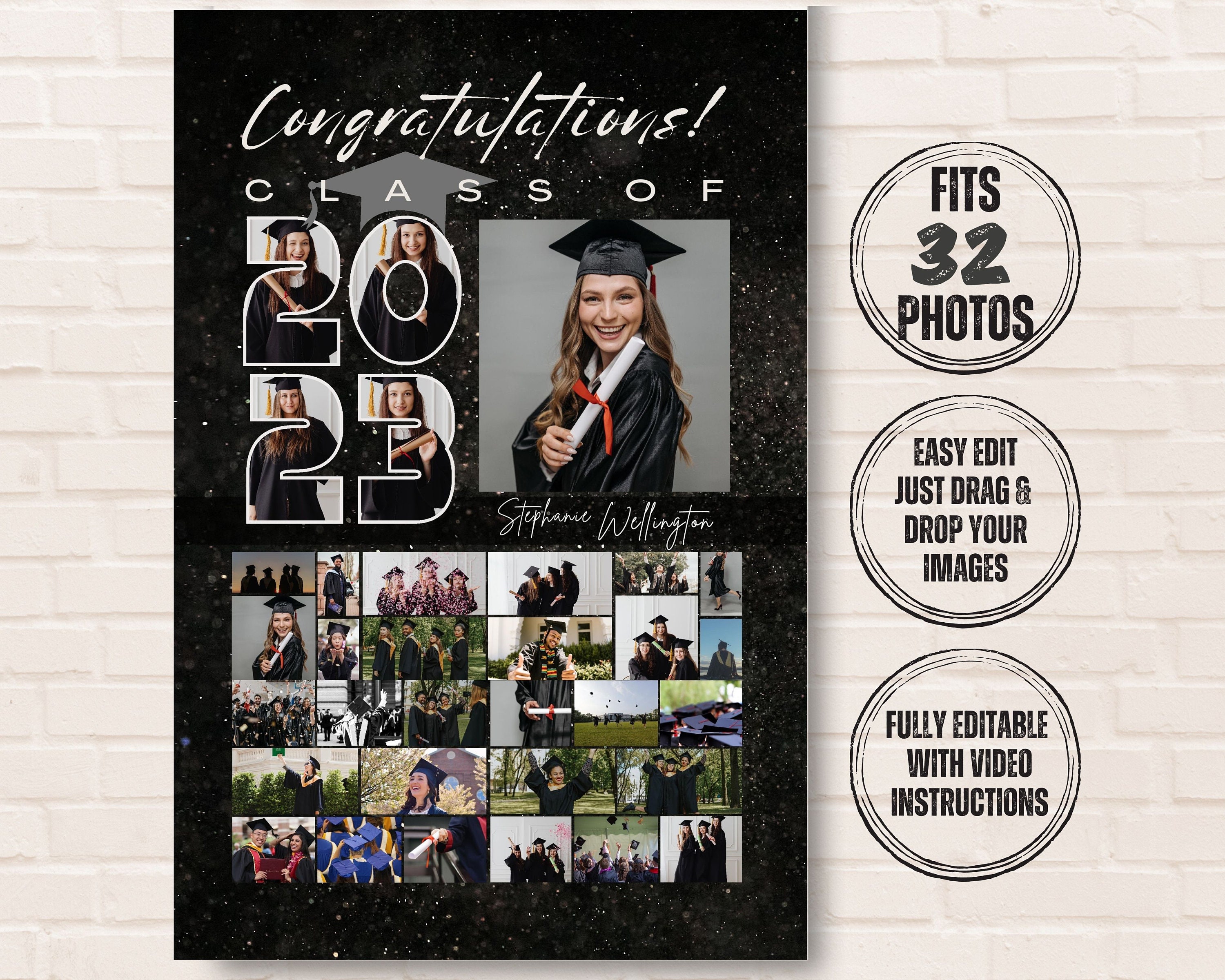 24x36 Graduation Photo Collage Poster Black White Party Wall Decoration ...