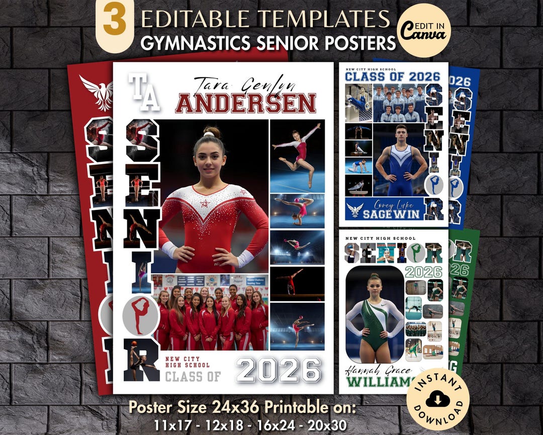 Gymnastics SENIOR Photo Collage TEMPLATE, Personalized Club Team Poster ...