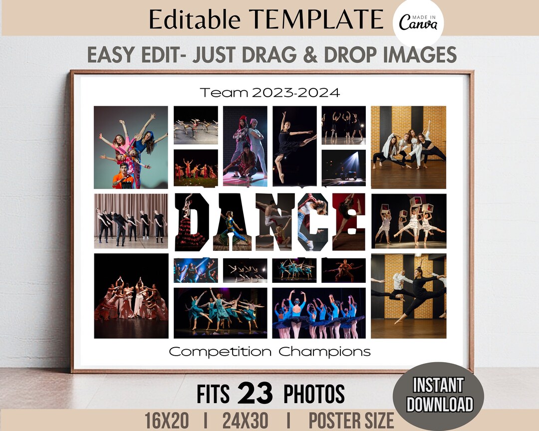 Editable 23-photo DANCE Word Collage Canva TEMPLATE Varsity Team Poster ...