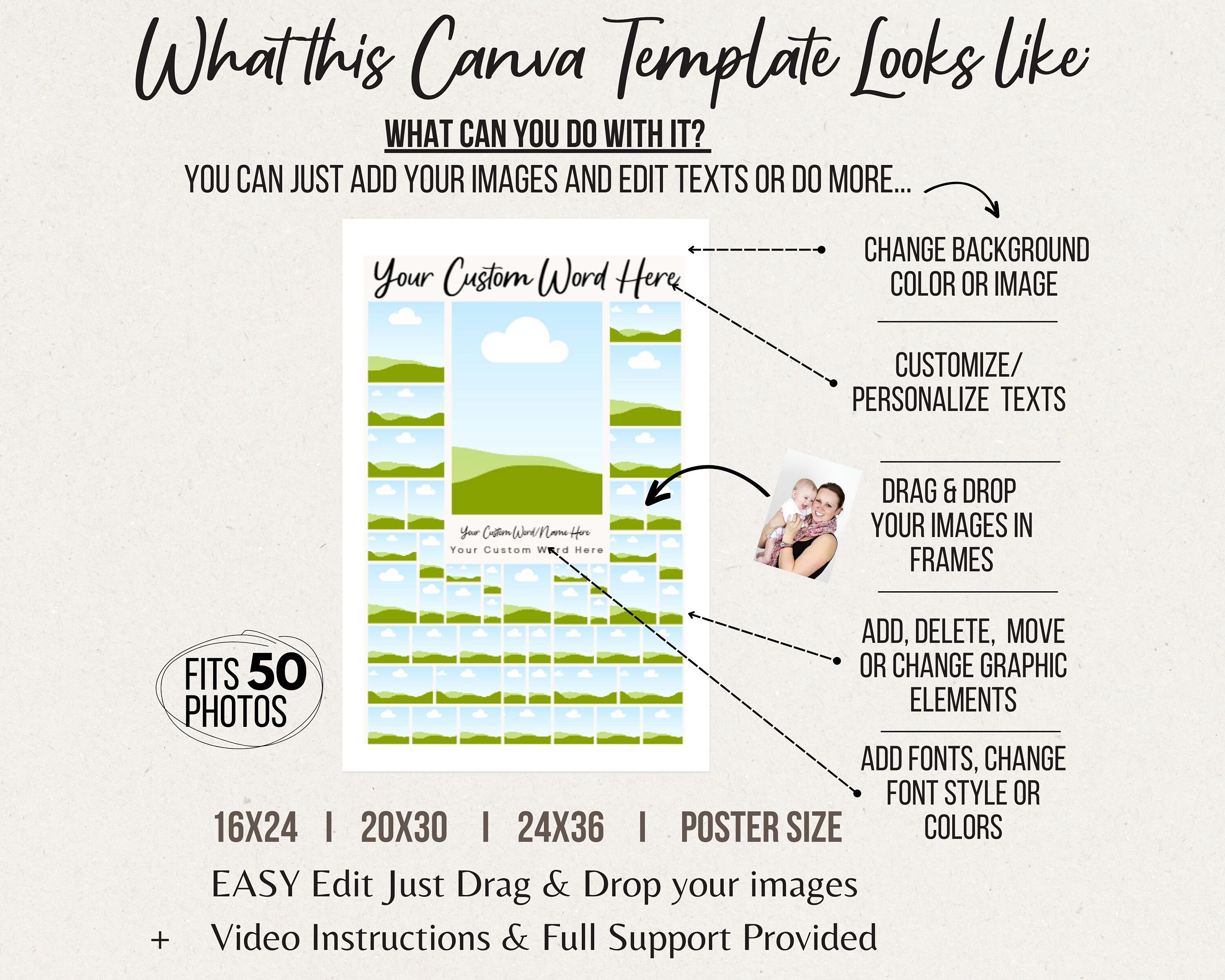 50-photo Grid Collage Canva TEMPLATE Any Occasion Big Storyboard ...