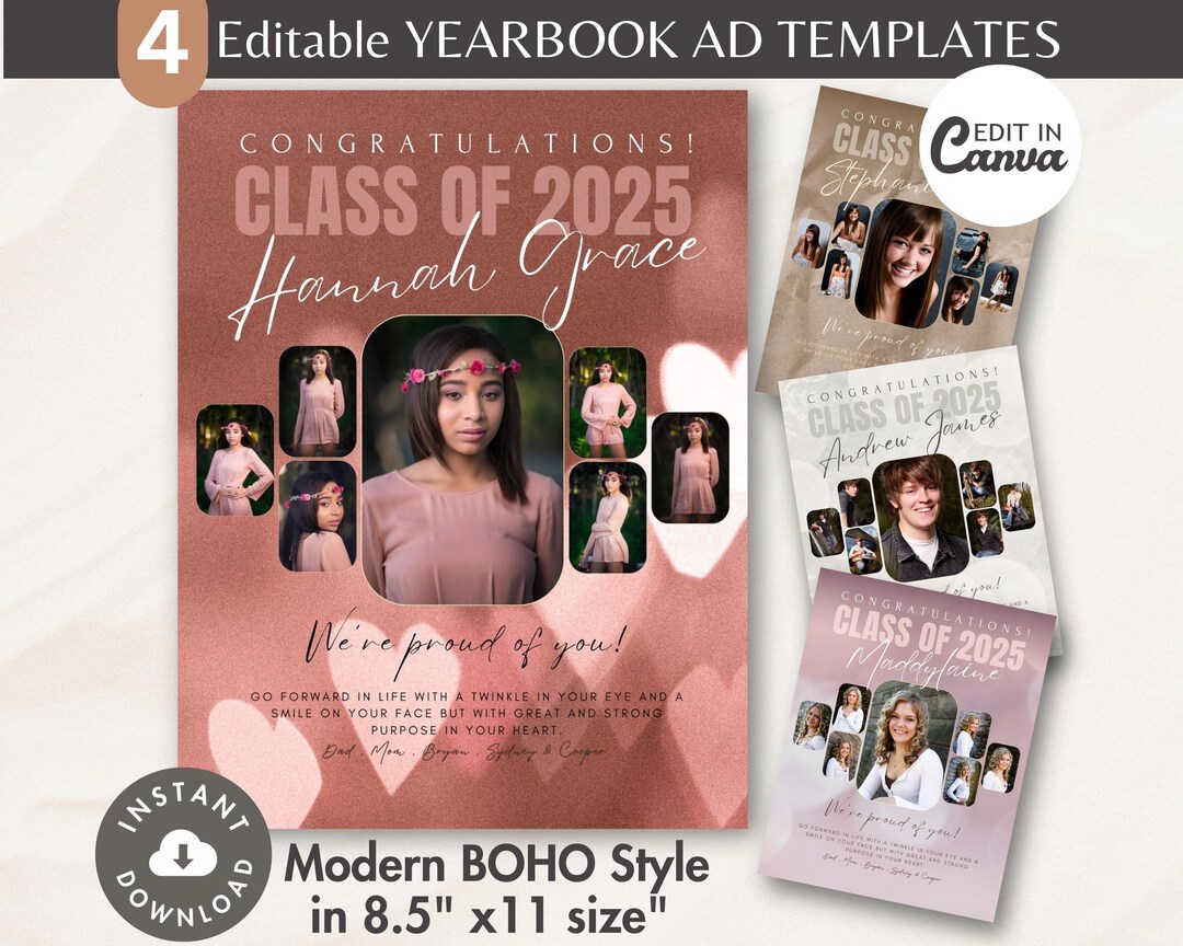 Yearbook AD Full Page Photo Collage TEMPLATE, Personalized DIY Senior ...