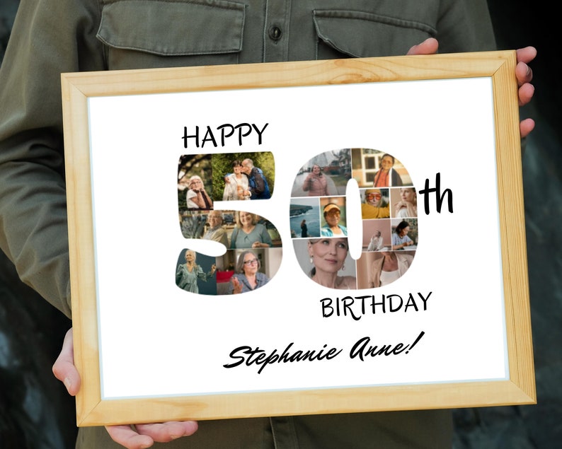 Editable Number 50 Photo Collage Canva TEMPLATE for 50th Birthday ...