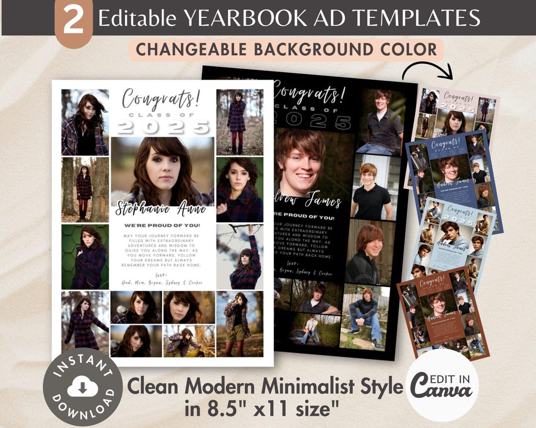 2-full Page Yearbook AD Photo Collage Editable TEMPLATES Custom ...