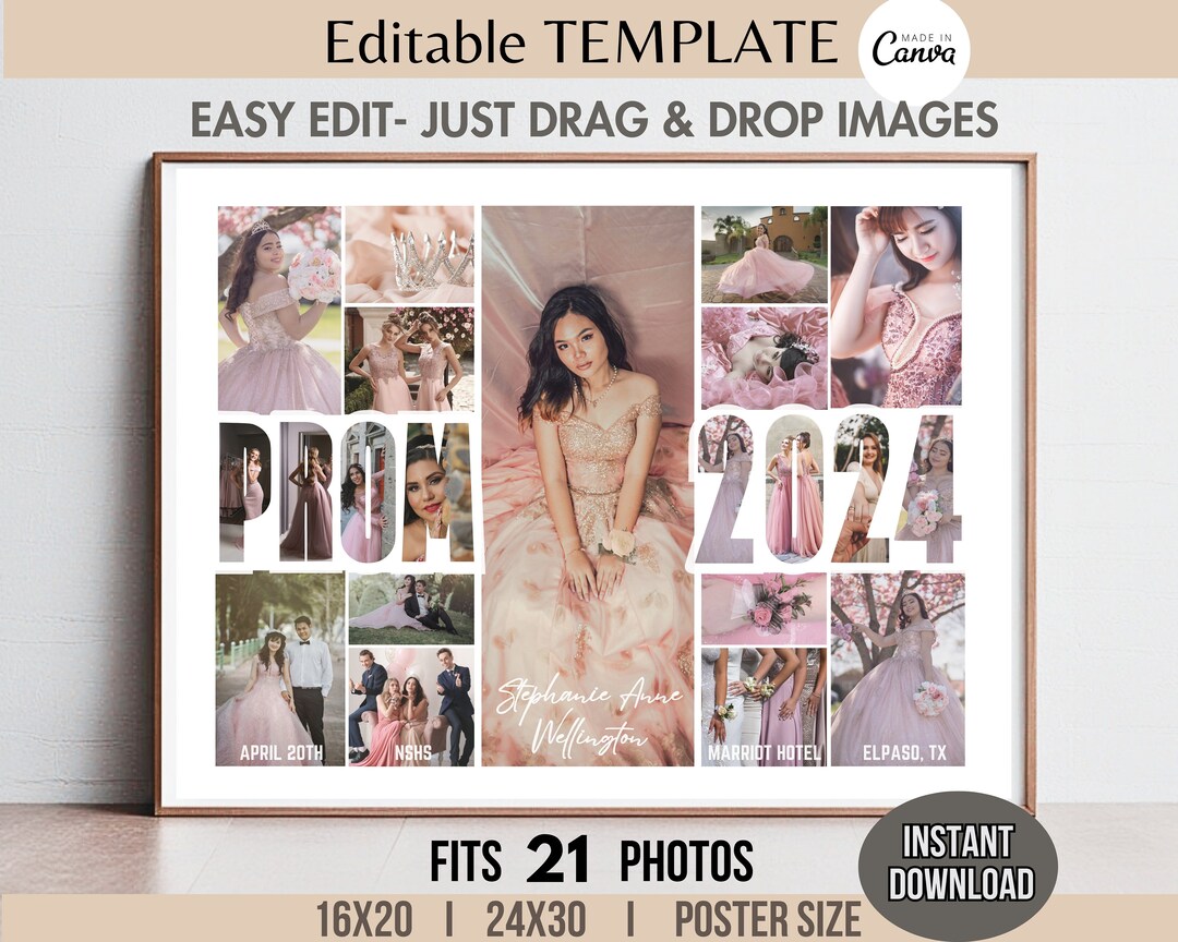 Editable PROM 2024 Photo Collage Poster TEMPLATE 21-picture DIY ...