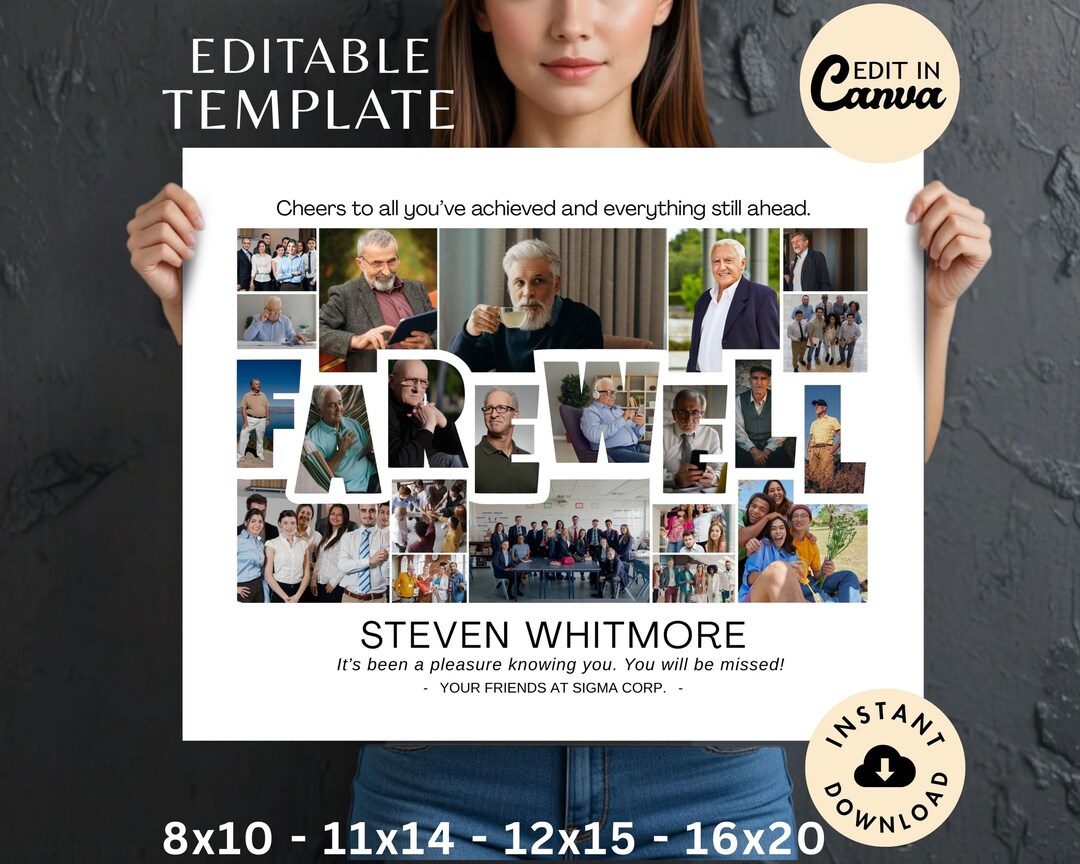 Farewell Photo Collage Word Frame Template, Printable Retirement Party ...