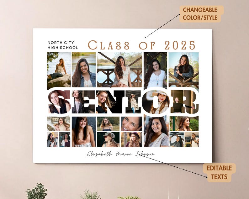 SENIOR 2026 Photo Collage Word Frame TEMPLATE, Customizable Portrait ...