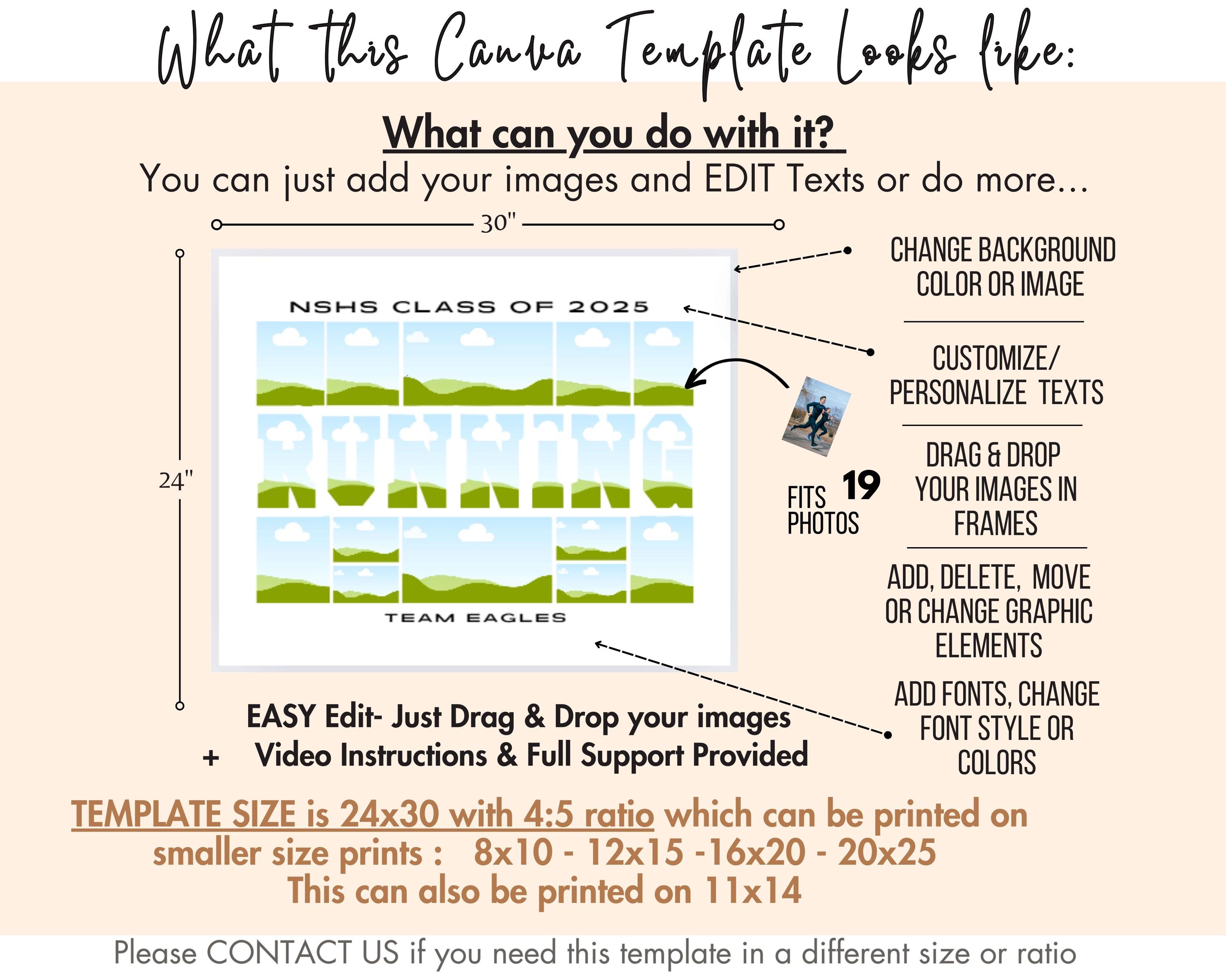 RUNNING Photo Collage Word Frame TEMPLATE, Custom Printable Track/cross ...