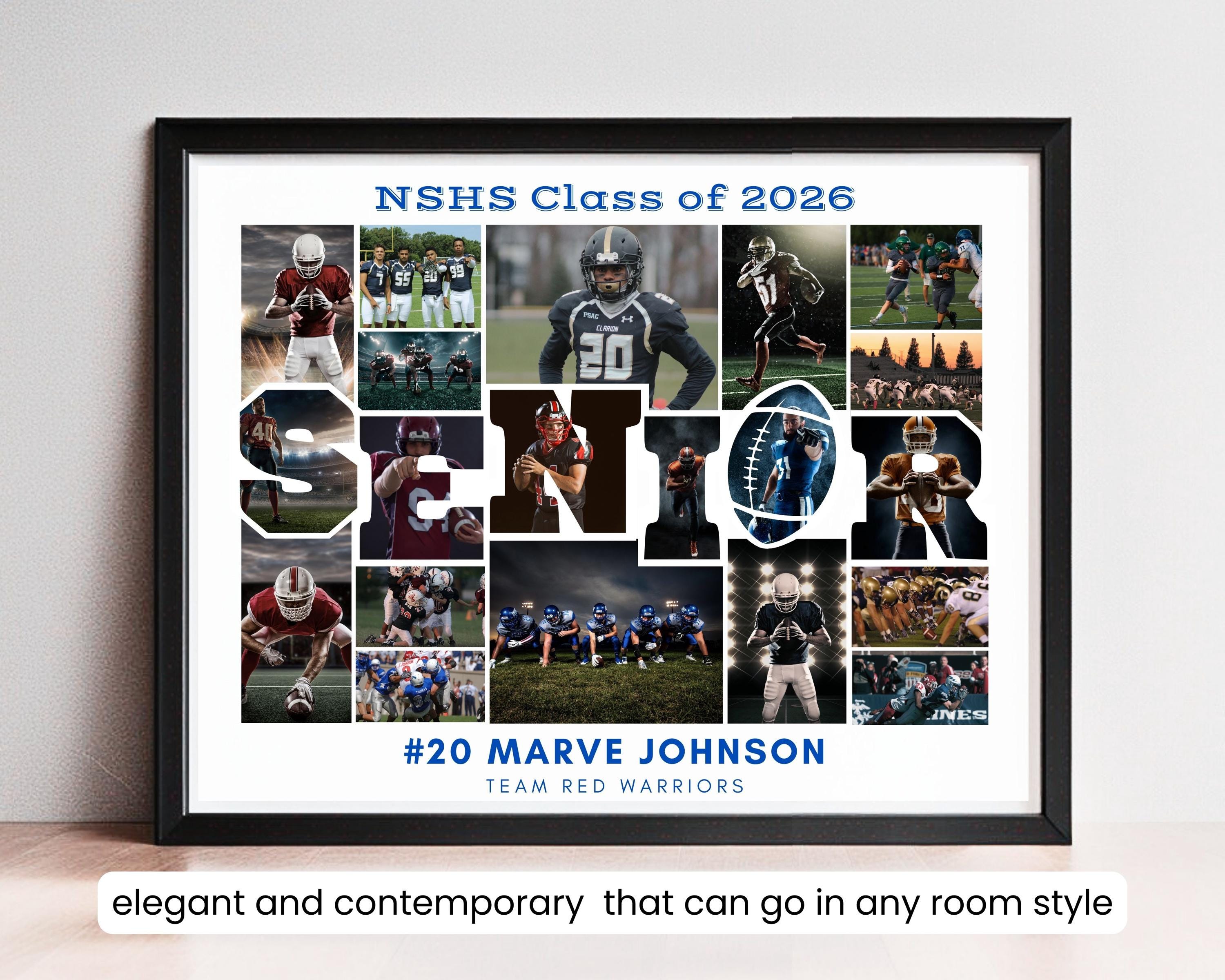 SENIOR Football Player Photo Collage Poster TEMPLATE Personalized ...