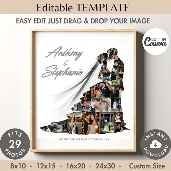 Personalized Wedding Photo Collage Printable Anniversary Gift Bride ...