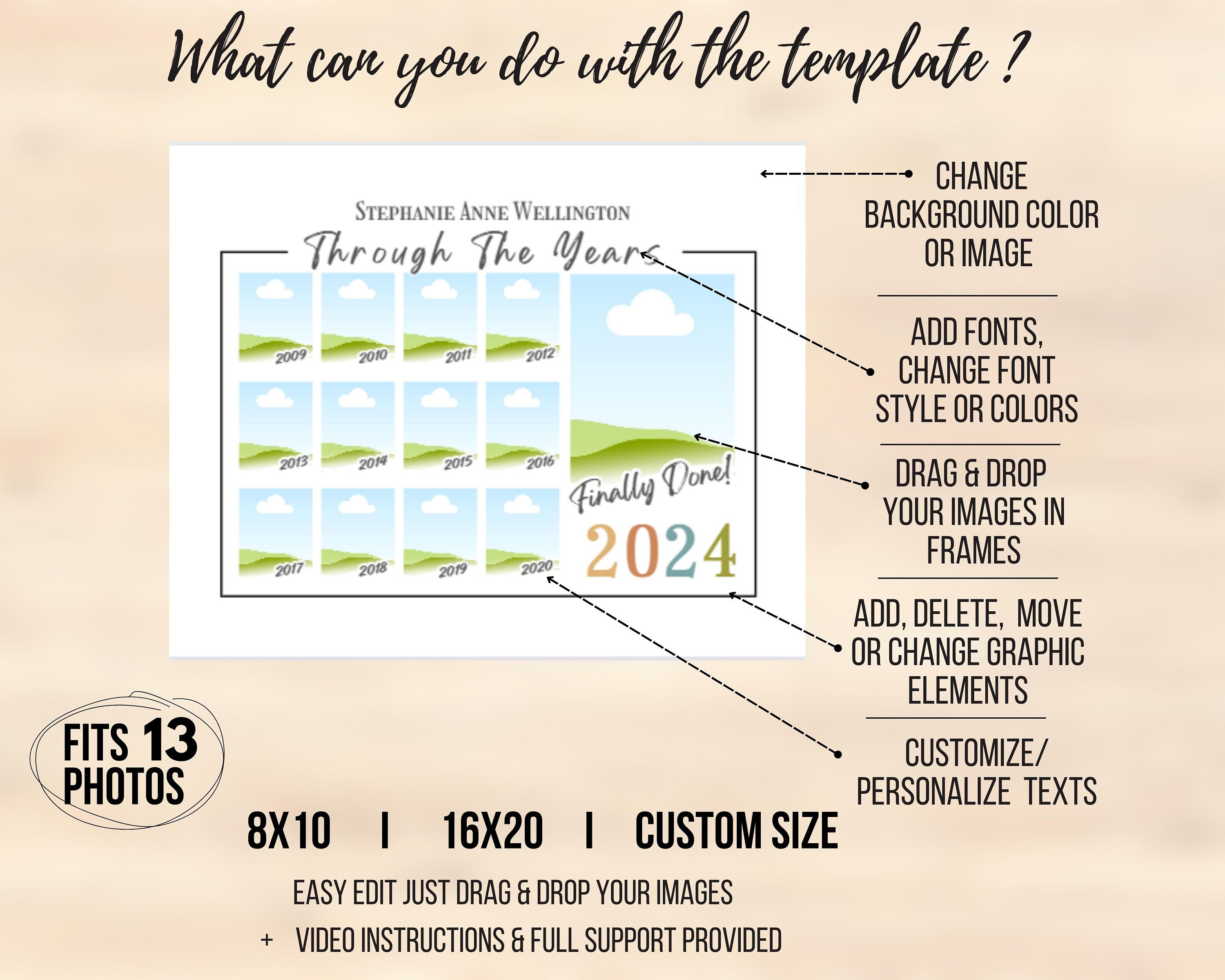 2024 Graduation Photo Collage TEMPLATE Portrait Storyboard Poster Gift ...