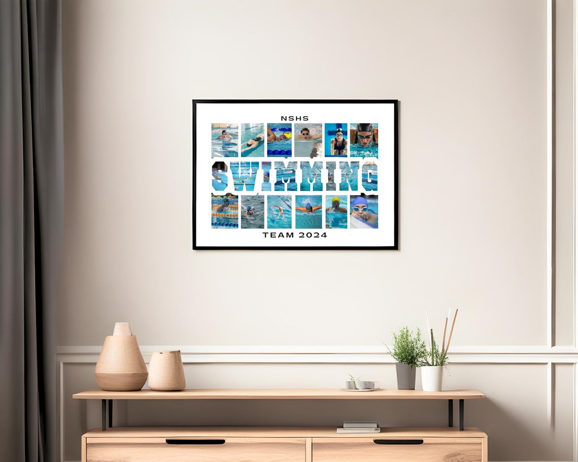 Editable 20-photo SWIMMING Collage Canva TEMPLATE Sports Team Poster ...
