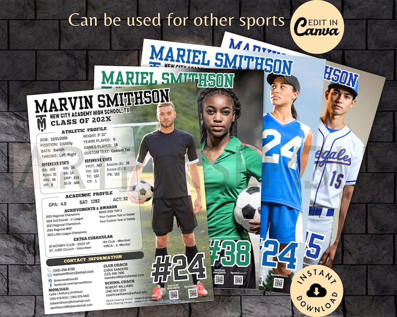 Any Sports Player Profile Sheet TEMPLATES Bundle Athlete Resume ...