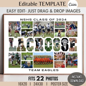 Editable 22-photo LACROSSE Word Collage Canva TEMPLATE Sports Team ...